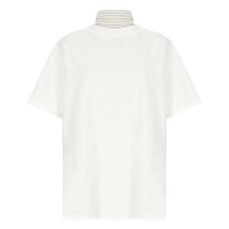Maison Margiela Femme, Tops, Blanc, Taille: 38 FR T-shirt blanc avec col contrastant