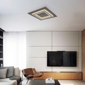 Globo Lighting Globo Lighting - Deckenleuchte Deckenlampe Wohnzimmer Esszimmerleuchte anthrazit grau led, Metall mdf, 1x led 40W 1000Lm 3000K, LxBxH 48x48x4,6 cm