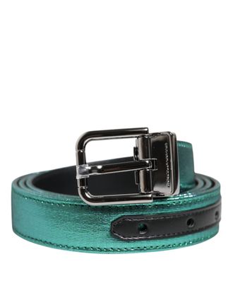 Dolce & Gabbana Mens Green Black Polyester Metal Buckle Belt And Lurex Calf Leather