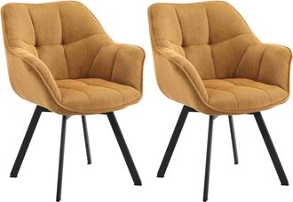 Clp Esszimmerstuhl 2er Set ergonomisch Jordi Cord, drehbar mit Armlehnen, Polstersessel, 4-Fu&szlig;-Metallgestell, bis 150 kg, mit Bodenschonern, Farbe:orange