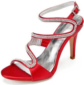 Generic Satin Chaussures De Mariée Mariage Femmes Stylet Ouvert Bout Sandales Eté Talon Mariage Soirée Chaussures10.5Cm,Rouge,39 EU