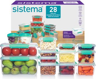Sistema KLIP IT Vorratsdosen | Luftdichte und stapelbare Frischhaltedosen mit Deckel | Pausenbrotdosen und Snackdosen | BPA-frei | 28 Teile (14 Dosen und Deck