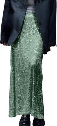 Generic Jupe amincissante &agrave; paillettes taille haute pour femme - Taille &eacute;lastique - Jupe droite taille haute - Plus, vert menthe, 3XL