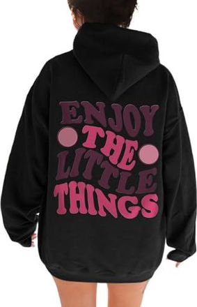 Generic Sweat &agrave; capuche avec inscription &laquo; Enjoy The Little Things &raquo; pour femme - Tendance - Avec inscription &laquo; Enjoy The Little Things &raquo; - Style d&eacute;contract&eacute; 