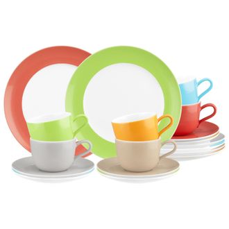 SELTMANN WEIDEN Liberty Pure Colors Mixed Kaffeeservice 18-teilig, Farbiges Kaffee-Set f&uuml;r 6 Personen, Mix-&-Match-Geschirr, Sp&uuml;lmaschinen- und Mikrowellenfest, Porze