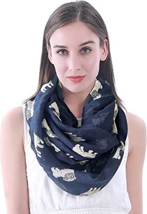 Lina & Lily Écharpe Foulard Tube Imprimé Chien Carlin (Bleu Foncé)