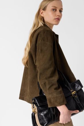 Gerard Darel Surchemise en cuir velours - ROSE - Vert Kaki