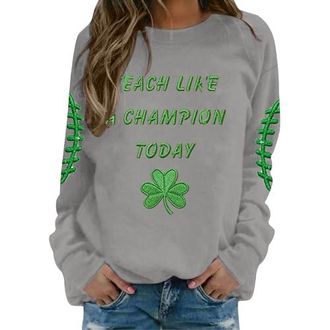 Generic Sweat-shirt tendance pour femme d&eacute;contract&eacute; col rond l&eacute;ger pull haut irlandais tr&egrave;fle porte-bonheur lettre broderie pulls &agrave; manches longues costumes p