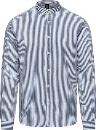 Bomboogie Homme, Chemises, Bleu, Taille: L Chemise ray&eacute;e en lin/coton &agrave; col mandarin