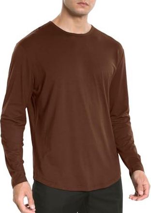 Generic T-shirt pour homme avec col rond ultra doux, l&eacute;ger, manches longues, d&eacute;contract&eacute;, t-shirt basique, marron, 3XL