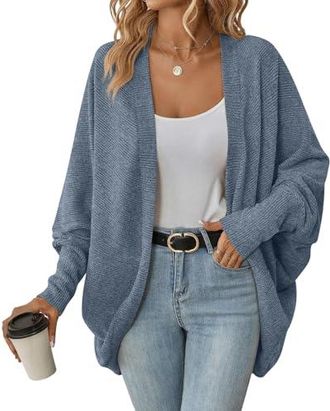 Generic Cardigan surdimensionn&eacute; pour femme - Chauve-souris &eacute;pais - Pull d&eacute;contract&eacute; ouvert sur le devant en tricot - Manteaux amples tendance - Pour les loisi