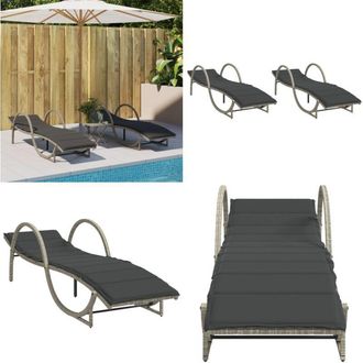 vidaXL Vidaxl - Sonnenliegen 2 Stk. mit Auflagen Hellgrau Poly Rattan - Sonnenliegen - Gartenm&ouml;bel - Outdoor-M&ouml;bel - Relax Liege - Poolside Lounge Chair