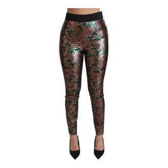 Dolce & Gabbana Luxuri&ouml;se Gr&uuml;ne Bronzeblatt Leggings - - Trousers - Damen - Mehrfarbig - S