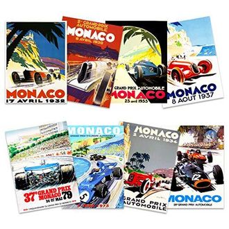 Artery8 Monaco Grand Prix Classic Racing Motor Sport Advert Mixed Home Decor Premium Wall Art Poster Pack of 8 Grandiose Classique Courses Moteur La publicit 