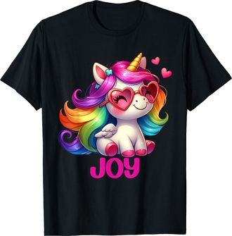 BDAZ Joy Personalisierter Name Buntes Einhorn Damen M&auml;dchen T-Shirt