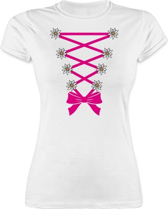 Shirtracer Shirt Damen - Kompatibel Oktoberfest - Dirndl mit Edelwei&szlig; - XXL - Wei&szlig; - trachtenshirt Trachten t Shirts bayrische Edelweiss Funshirts f&uuml;r Frauen okt
