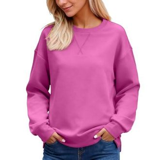 Generic 2026 Printemps Ourlet fendu Col Rond, Sweatshirt &agrave; manches longues D&eacute;contract&eacute; Coupe ample Pull Doux Chaud Automne Hiver Mode Couleur unie Haut, RD1.,