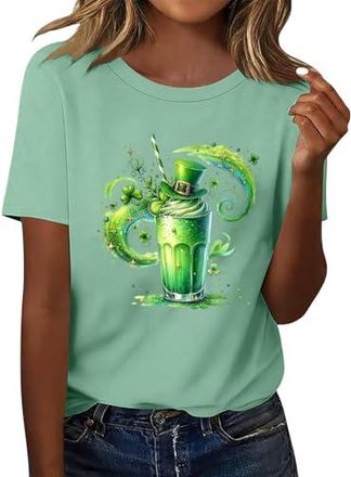 Generic T-shirt d&eacute;t&eacute; &agrave; manches courtes et col rond pour femme Motif tr&egrave;fle Dessert | T-shirt d&eacute;t&eacute; doux, respirant et l&eacute;ger pour le quotidien, les vacances, gr