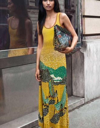 Desigual Robe &agrave; bretelles en jacquard - Jaune