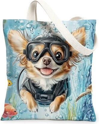 Generic Pop Art Catahoula Sac fourre-tout en toile r&eacute;utilisable pour faire du shopping 33 x 38,1 cm, motif chiot nautique marin pour femme, animal de compagni