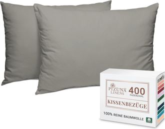 Pizuna Luxuri&ouml;ser Soft-Satin 2er Pack Kissenbezug 50 x 75 cm Aschgrau, 400 Fadenzahl Baumwolle Quadratisch Kissenbez&uuml;ge, 100% Langstapel Baumwolle Nur Kissen