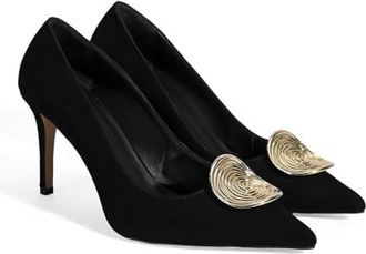 Desa Escarpins à Talons Hauts en Daim pour Femmes, Boucle Noire et dorée, élégants et Confortables, pour Tous Les Jours et Les Occasions spéciales. | Noir 