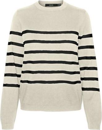 Vero Moda Vmsaba Plain LS GA Noos Pull en Tricot à col Rond pour Femme, Bouleau/Rayures : Noir, XXL