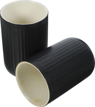DOITOOL 2 St&uuml;ck Vintage Keramik Zahnb&uuml;rstenbecher Schwarz Badezimmerbecher mit Gro&szlig;er Kapazit&auml;t Sp&uuml;lmaschinenfest Multifunktional f&uuml;r Mundsp&uuml;lung und Zahnpfle