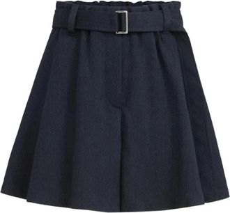 Brunello Cucinelli Jupe-culotte en cr&ecirc;pe de laine vierge &agrave; chevrons - Femme - Jupes - Bleu - Taille: 42 FR