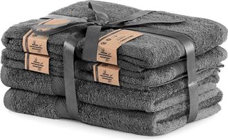 Decoking 6er Set Graphit Baumwolle 4 Handtücher 50x100 cm und 2 Badetücher 70x140 cm Duschtücher Bambus Viskose saugfähig antibakteriell Bamboo Bamby grau anth