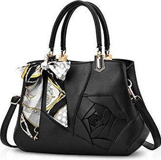 Nicole & Doris NICOLE&DORIS Fleurs Femmes Top Handle Sacs à Main Sac à bandoulière Crossbody Bag Tote Satchel pour Dames Cuir PU Noir