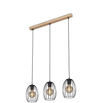 Briloner Lampe à suspendre leuchten waktu, 60 w, IP20, noir, métal-bois, excl. 3x E27, 70 x 17,5 x 109,5 cm