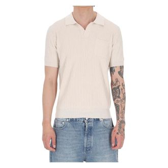 Roberto Collina Homme, Tops, Beige, Taille: XL Polo a costine in cotone open collar taschino