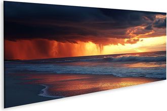 Islandburner Prime Bild auf Leinwand Sonnenuntergang am Meer mit Gewitterregen für Wohnzimmer Kunstliebhaber Bilder Wandbilder Poster