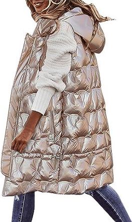 Generic Vestes pour femmes 2026 - Solide et brillante - Avec rembourrage alternatif en duvet &eacute;pais - V&ecirc;tements dext&eacute;rieur dhiver sans manches, dor&eacute;, 3XL