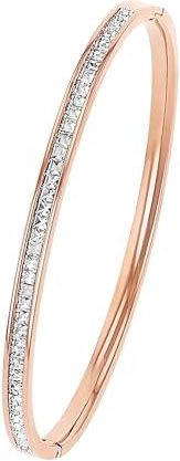 s.Oliver Bracelet-jonc en acier inoxydable pour femme, avec cristal, 6,3 cm, couleur rose, Livré dans une boîte cadeau de bijoux
