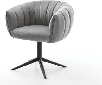 DELIFE Drehstuhl Jada-Flex Samt Grau Fu&szlig;kreuz Schwarz 360&deg; drehbar Wippfunktion Taschenfederkern, Esszimmerst&uuml;hle