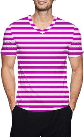 Generic T-shirt de sport uni à manches courtes pour homme chemisier décontracté tendance personnalité col en V rayé imprimé à manches courtes pour intérieur e