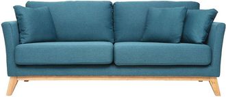 Miliboo Miliboo - Canapé scandinave déhoussable 3 places en tissu bleu canard et bois clair oslo