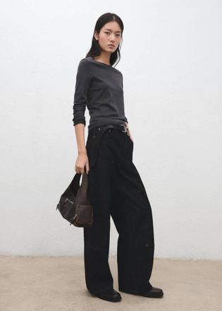 Mango T-shirt coton manches longues gris anthracite - Femme - XS - MANGO