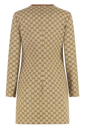 Gucci Womens Gg Jacquard Fabric Dress Camel Cotton