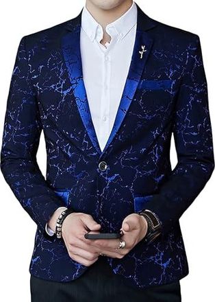 Generic Blazer floral pour homme - Coupe ajust&eacute;e - 1 bouton - Motif floral - Pour d&icirc;ner et bal de fin dann&eacute;e, Bleu 1, 3XL