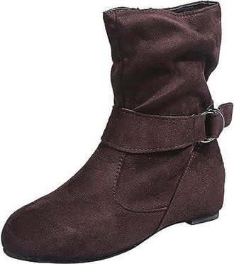 Generic Bottines pour femme - Large mollet - Style d&eacute;contract&eacute; - &Eacute;l&eacute;gantes - Couleur unie - Boucle r&eacute;tro - Fermeture &eacute;clair lat&eacute;rale - Confortable - &Agrave; enfiler
