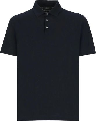 Zanone Homme, Tops, Bleu, Taille: 2XL Polo Bleu en Coton avec Col