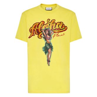Philipp Plein T-Shirt Rundhals SS Hawaii - - Tops - Herren - Gelb - 3XL