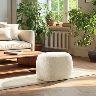 Macabane LEOPOLD - Pouf forme design n&deg;2 en tissu petite bouclette beige