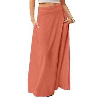 Generic Jupe longue avec motif floral pour femme, jupe maxi fluide &agrave; taille haute et motif floral, pour femme, jupe normale et tendance, Orange, XXL