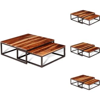 vidaXL 2-tlg. Satztisch-Set Massivholz Palisander - Couchtisch - Holzcouchtisch - Palissander - Industrielook - Wohnzimmerstil