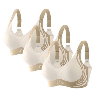 Generic Gather Bra Soutien-Gorge Doux Confortable Gather Bra Soutien-gorge sans Fil Femme Lingerie Quotidien Sports BHS 3 Pi&egrave;ces Dentelle Top, Blanc., 3XL