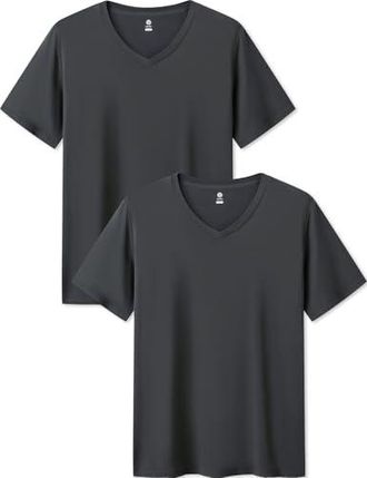 Lapasa Lot de 2 T-Shirts Homme en Micromodal Uni Manches Courtes Maillots de Corps Doux et Confortable M08 Col en V Gris XXL